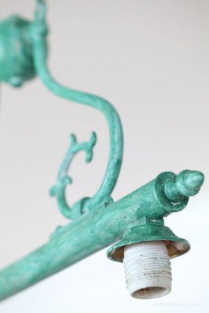 Painting Verdigris on a Shiny Brass Light Fixture - In My Own Style