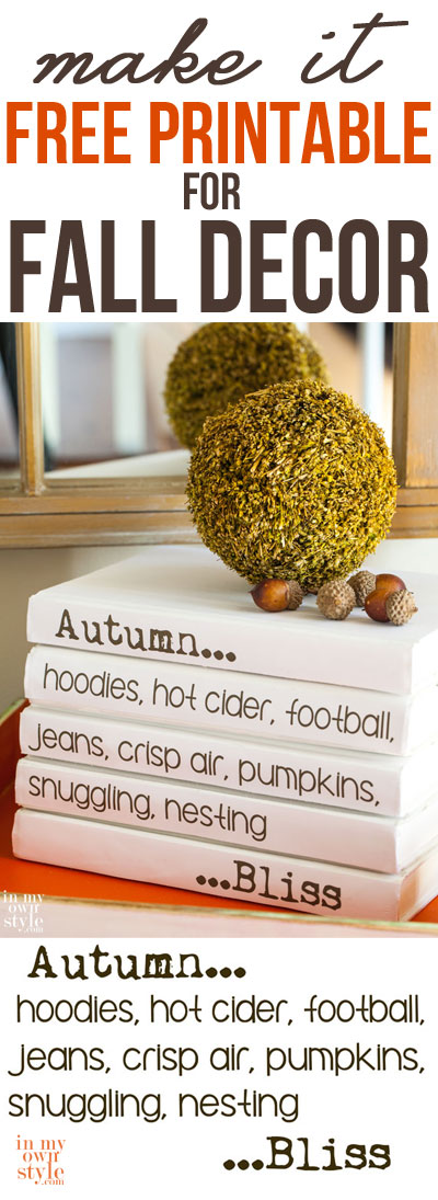 Autumn Decor: Tabletop Stack of Books Free Printable - In My Own Style