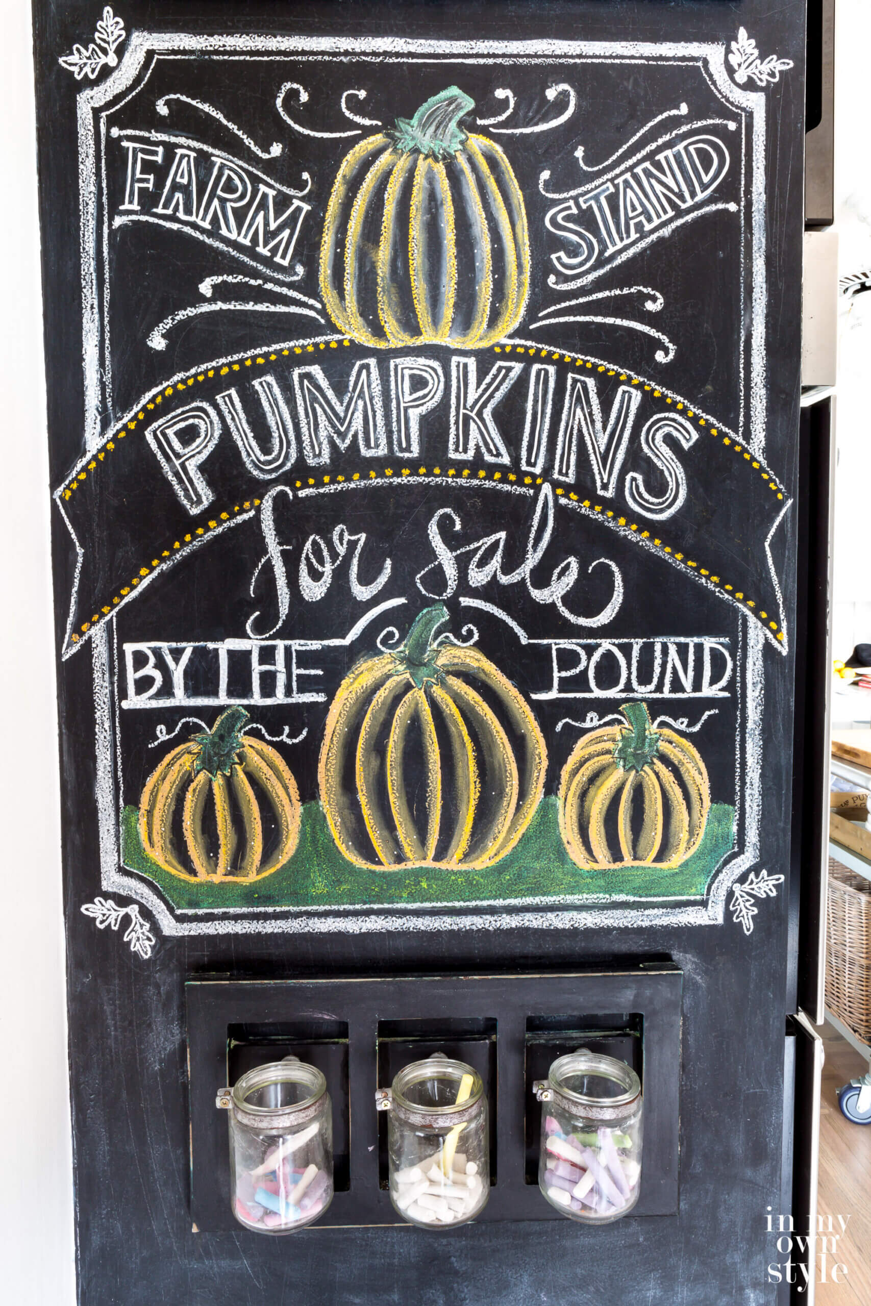 How to Draw a Fall Pumpkin Sign on a Chalkboard - In My Own Style