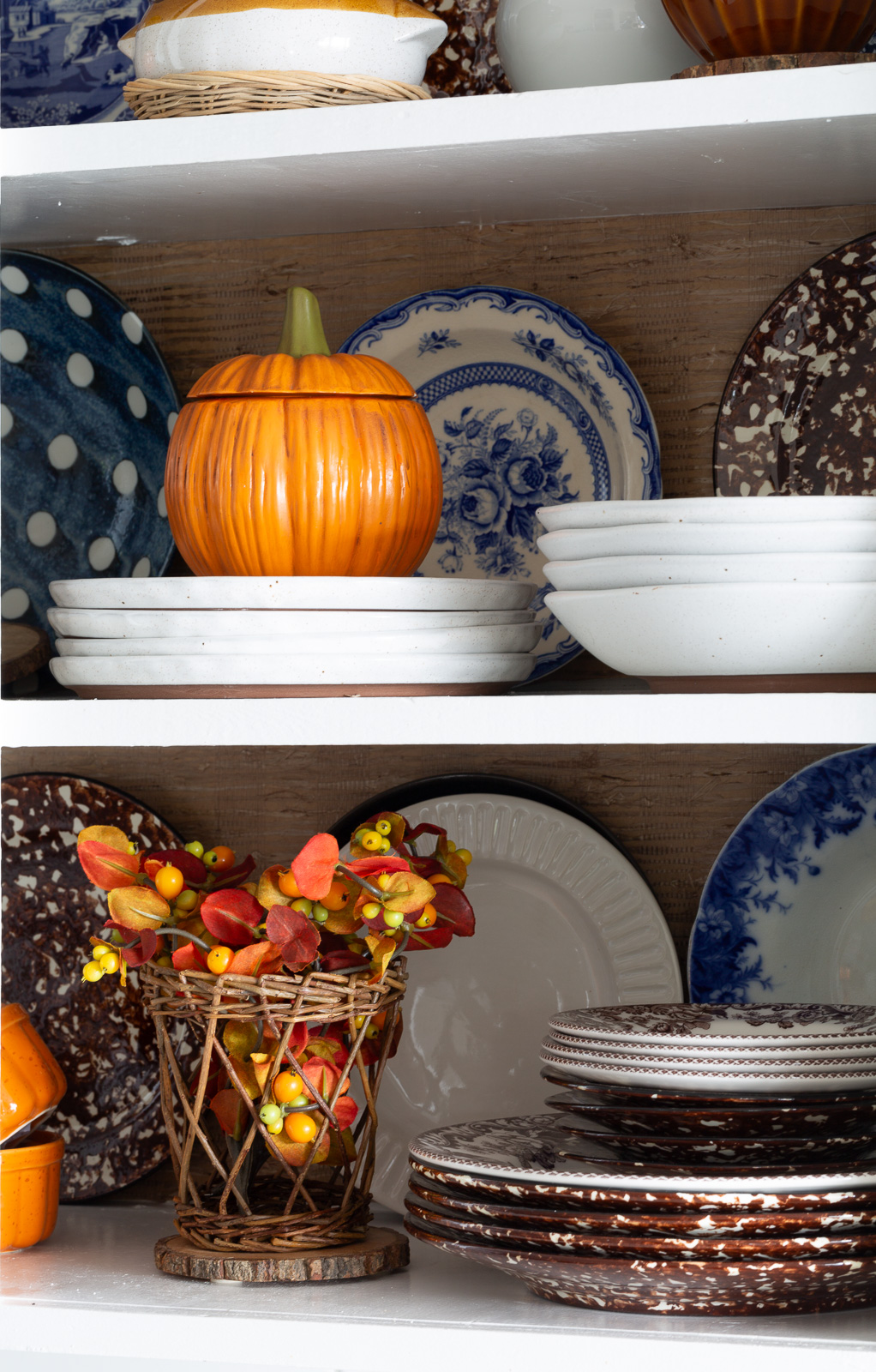 Fall Kitchen Shelf Styling Using Wallpaper - In My Own Style