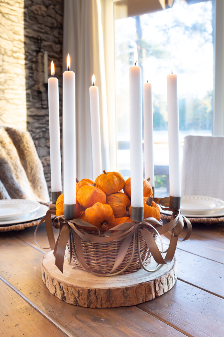 Ribbon & Candle Centerpiece on My Thanksgiving Table - In My Own Style